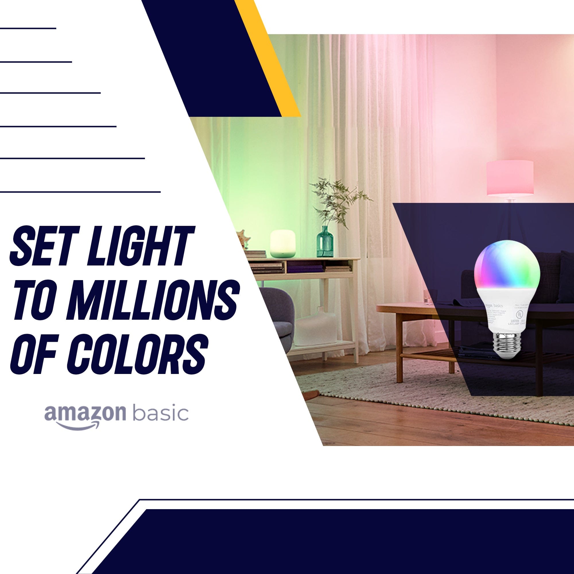 Amazon Basics Smart A19 LED Light Bulb, Color Changing, 2.4 GHz Wi-Fi ...